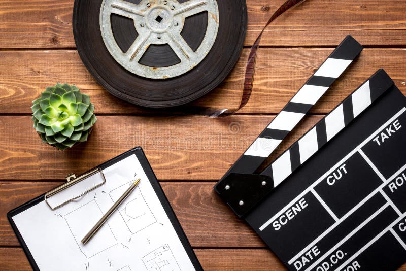 Work Screenwriter on Wooden Background Top View Stock Photo - Image of ...