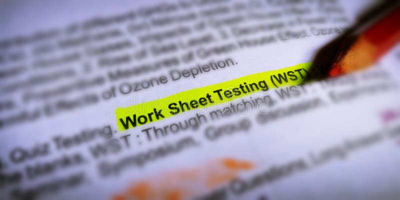 Work Sheet Testing Displayed On Highlighted Pattern Stock Photo - Image ...