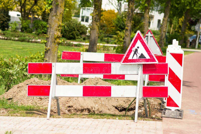 Work Site Closed with Barriers Stock Image - Image of barricade, sign ...