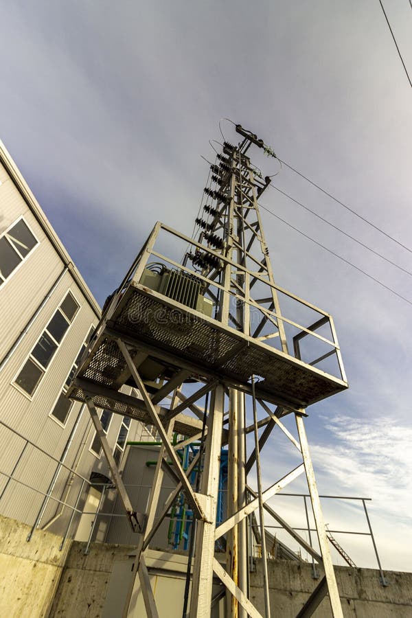 Work Site on an Electric Pole for Electricity Transmission Stock Photo ...