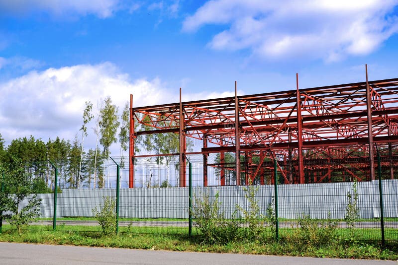 Work Site and Large Steel Frame of a Large Commercial Building. Stock ...