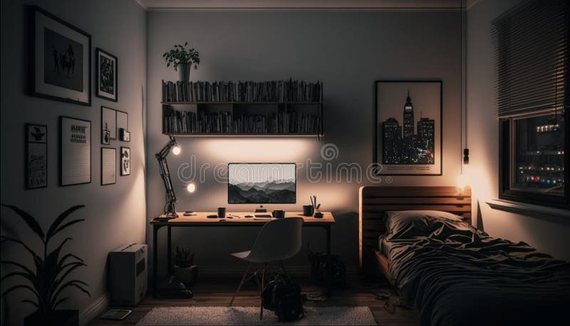 Work and Sleep in the Same Room Stock Illustration - Illustration of ...