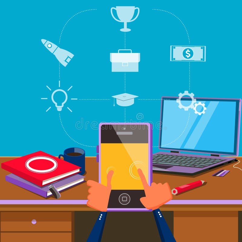 Work with Smart Phone Gadget Cartoon Vector Stock Vector - Illustration ...