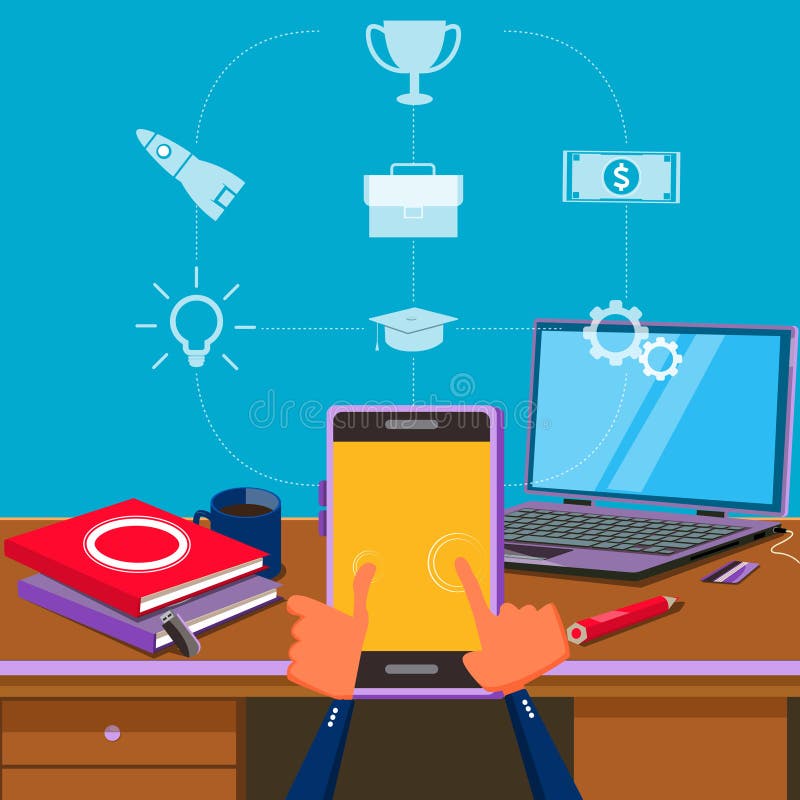 Work with Smart Phone Gadget Cartoon Vector Stock Vector - Illustration ...