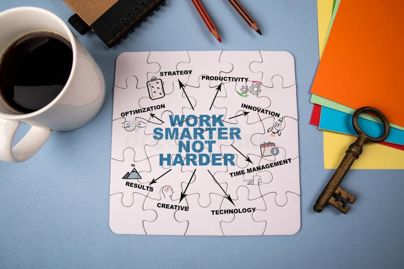 Work Smarter Not Harder. White Puzzle and Office Supplies on Table ...
