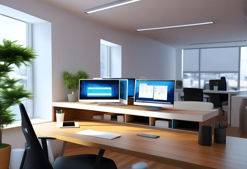 Work Space Comfortable, Modern Workplace Stock Illustration ...