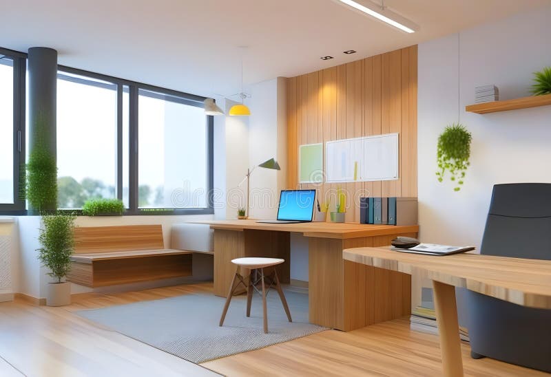 Work Space Comfortable, Modern Workplace Stock Illustration ...