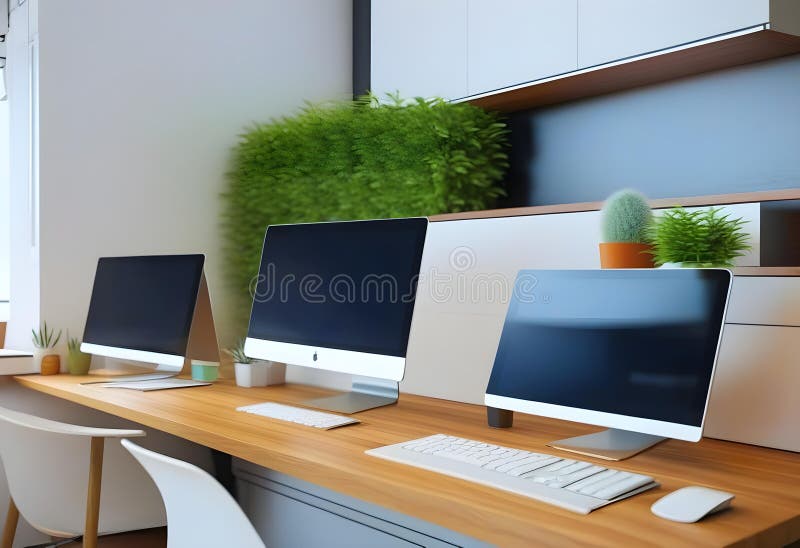 Work Space Comfortable, Modern Workplace Stock Illustration ...