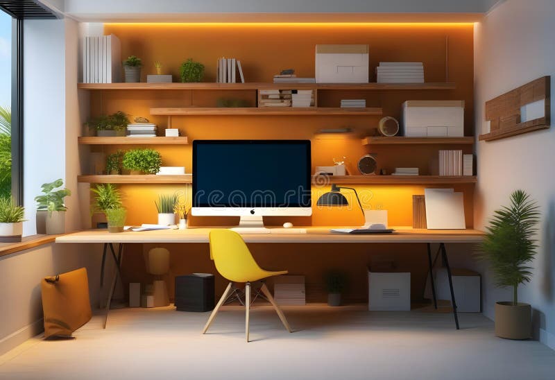 Work Space Comfortable, Modern Workplace Stock Illustration ...