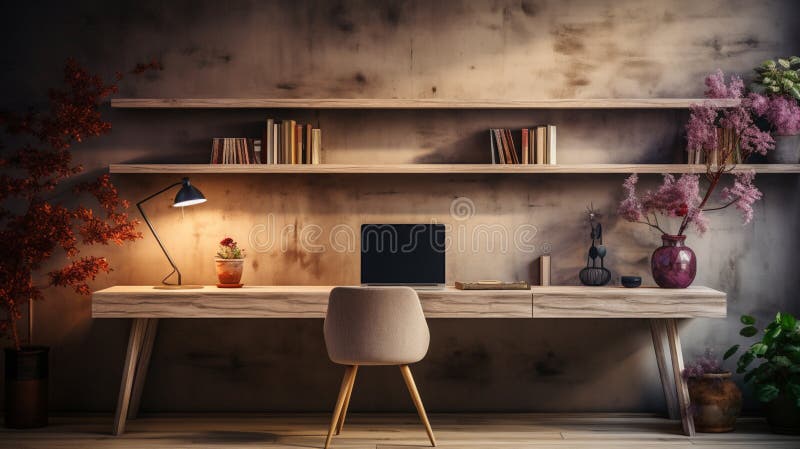 Work Space Comfortable, Modern Workplace, Mockup Wall. Work Space ...