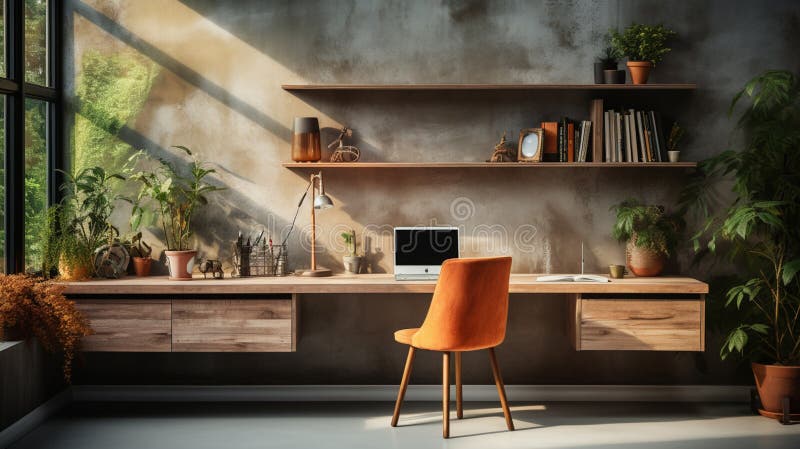 Work Space Comfortable, Modern Workplace, Mockup Wall. Work Space Comfortable, Modern ...