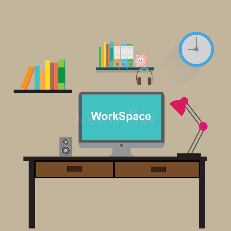 Work Space Computer and Tools for Hard Working Stock Illustration ...