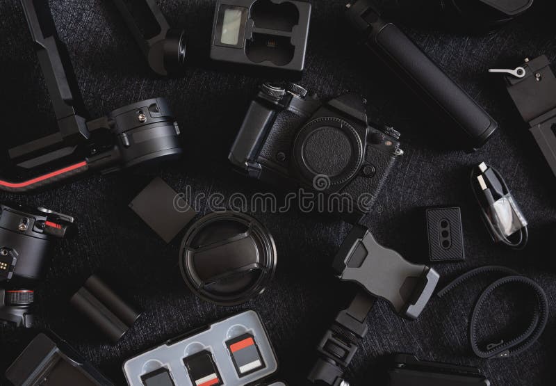 Work Space Photographer with Digital Camera, Gimbal Stabilizers Stock ...