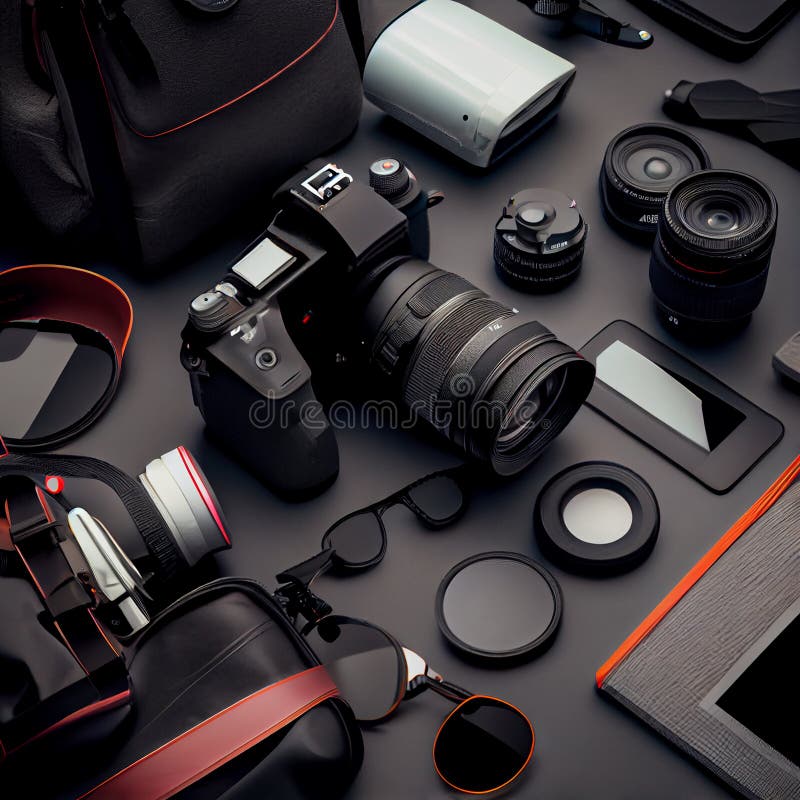 Work Space Photographer with Laptop, Digital Camera, Memory Card ...