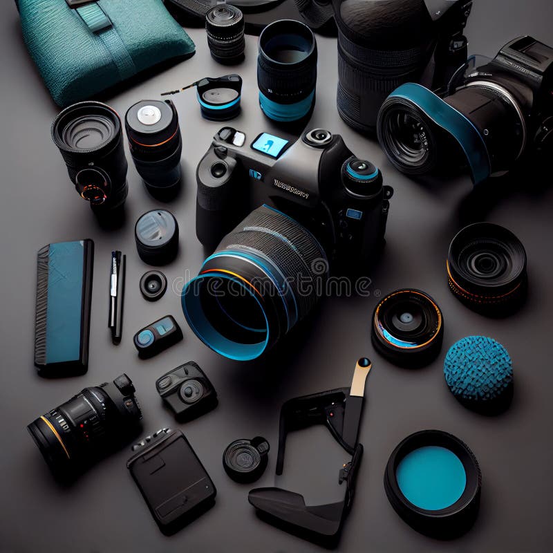 Work Space Photographer with Laptop, Digital Camera, Memory Card ...