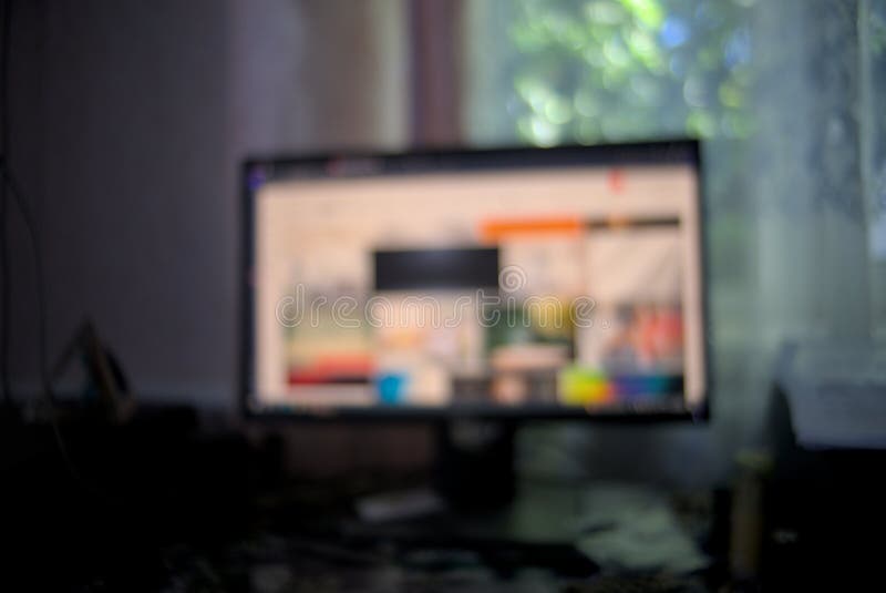 Work Space of Table Work in Home with Computer Blurred Stock Image ...