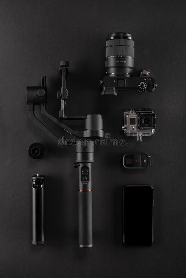 Work Space Videographer with Laptop, Digital Camera, Memory Card ...