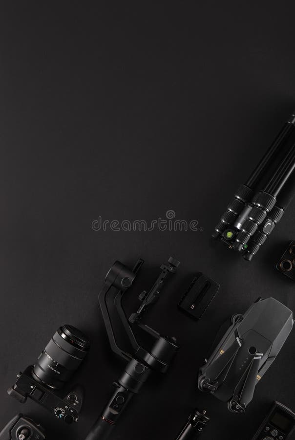 Work Space Videographer with Laptop, Digital Camera, Memory Card ...