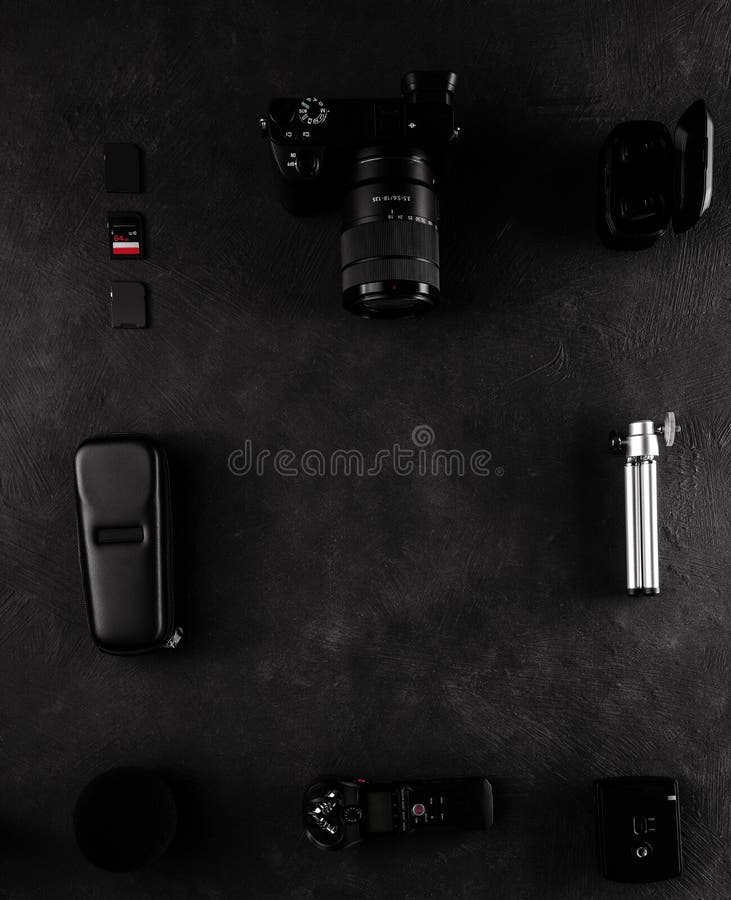 Work Space Videographer with Laptop, Digital Camera, Memory Card ...