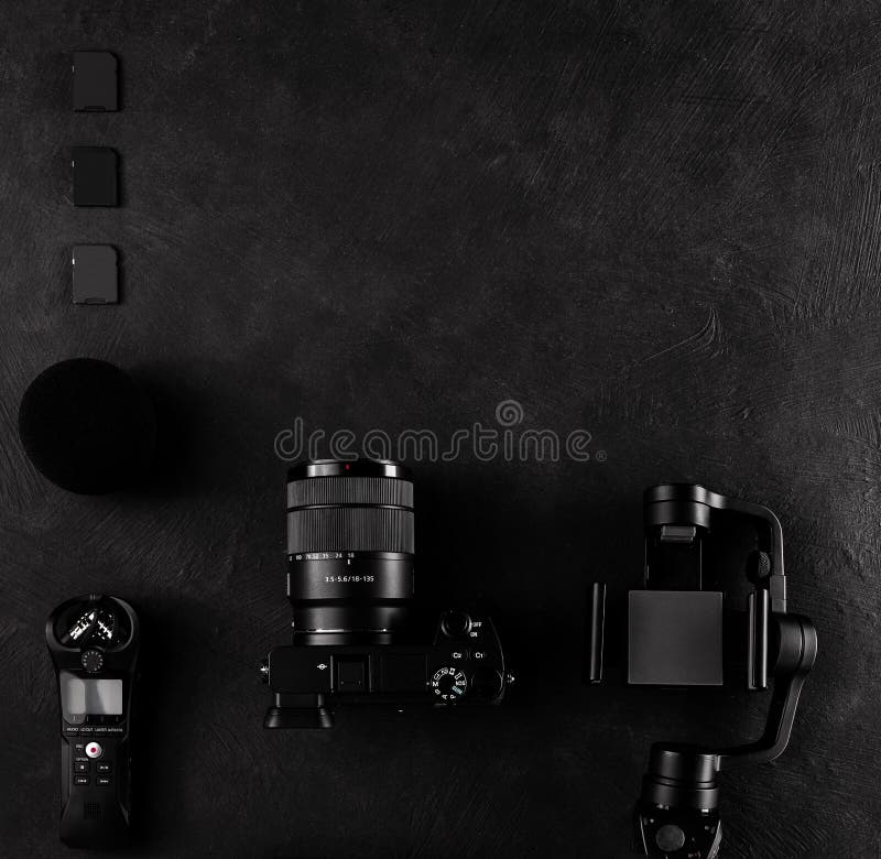 Work Space Videographer with Laptop, Digital Camera, Memory Card ...