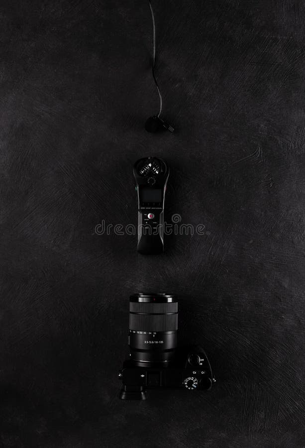 Work Space Videographer with Laptop, Digital Camera, Memory Card ...