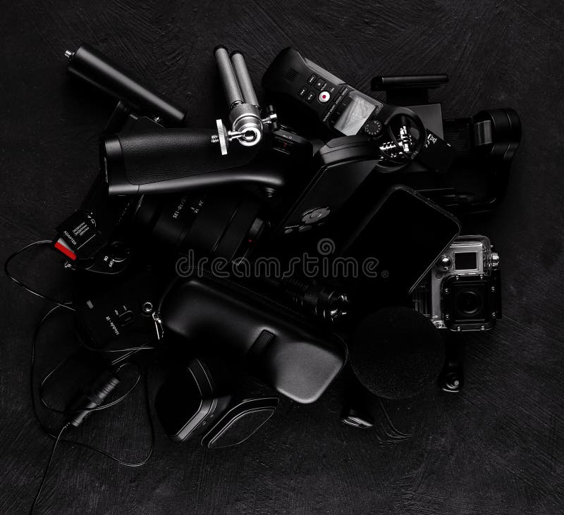 Work Space Videographer with Laptop, Digital Camera, Memory Card ...