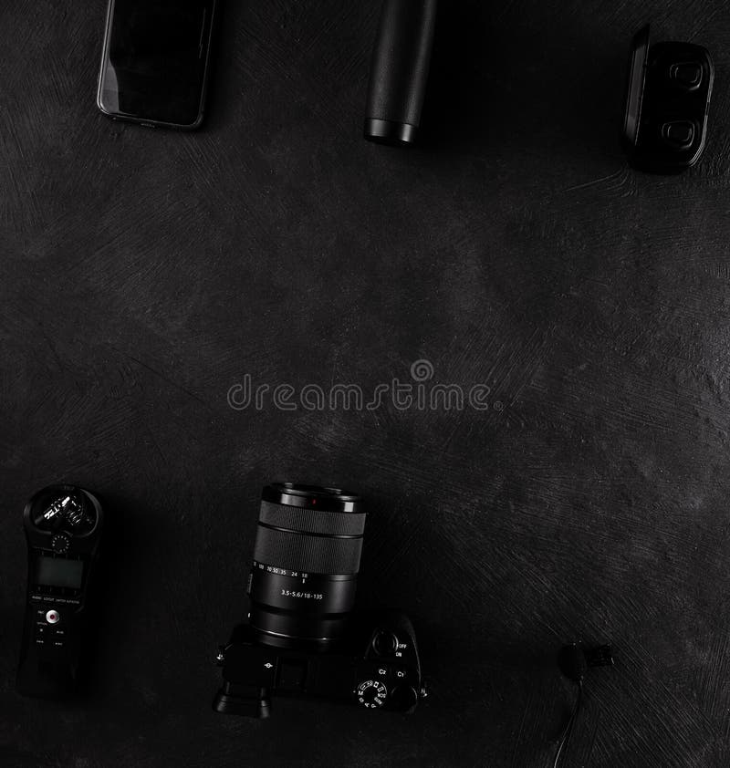 Work Space Videographer with Laptop, Digital Camera, Memory Card ...