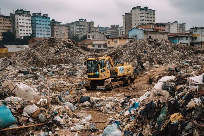 The Work of Special Equipment at the Garbage Dump. Bulldozers Remove ...