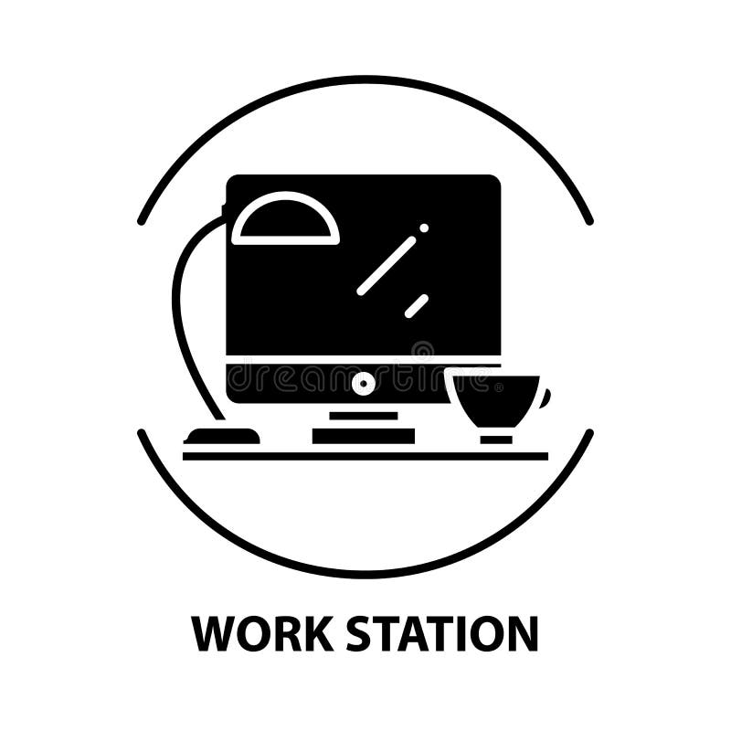 Work Station Icon, Black Vector Sign with Editable Strokes, Concept ...