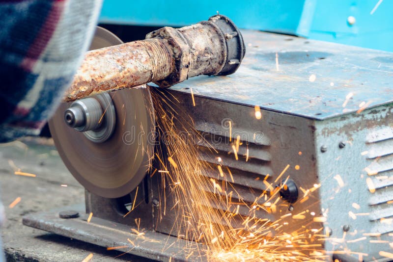 Work with Steel Pipe on the Old Cutting Machine Stock Photo - Image of ...