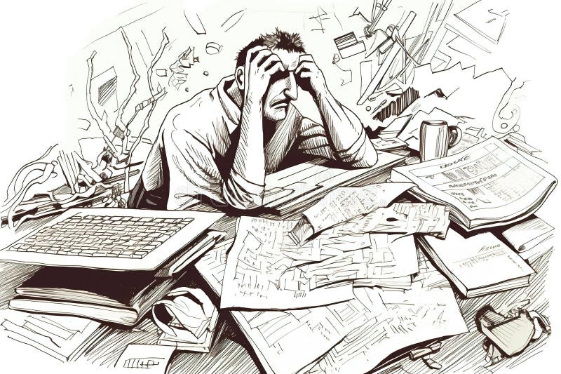 Work Stress Drawing. Generated by AI Stock Illustration - Illustration ...