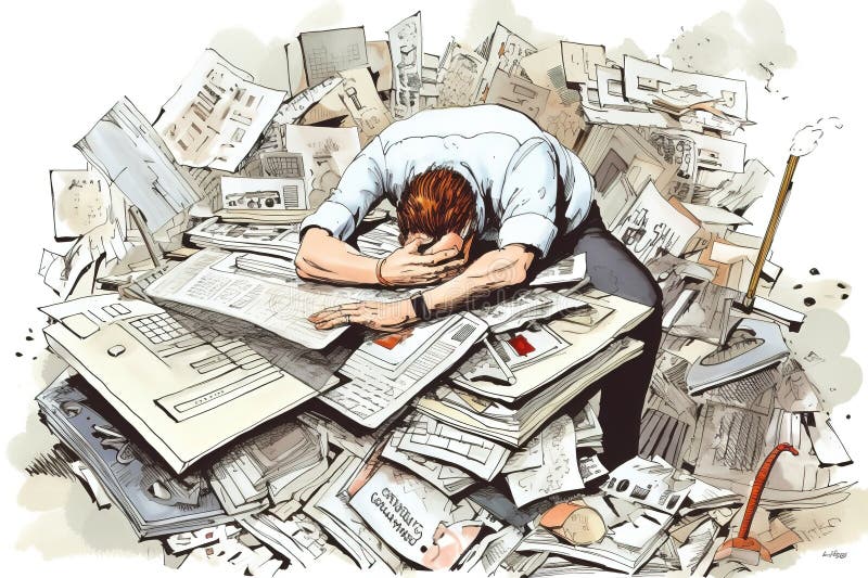 Work Stress Drawing. Generated by AI Stock Illustration - Illustration ...