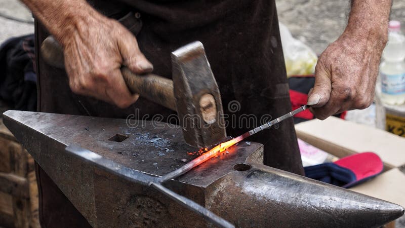 Work. Striking a Piece of Hot Iron. Stock Image - Image of skill, smith ...