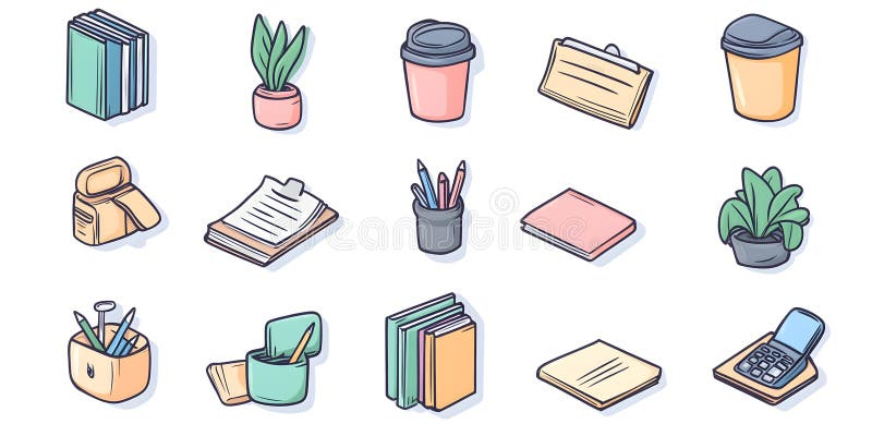 Work and Study Objects Arrangement Stock Illustration - Illustration of ...