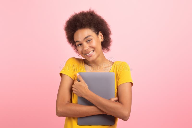 Work and Study Remote. Glad Millennial Multiethnic Woman in Casual ...