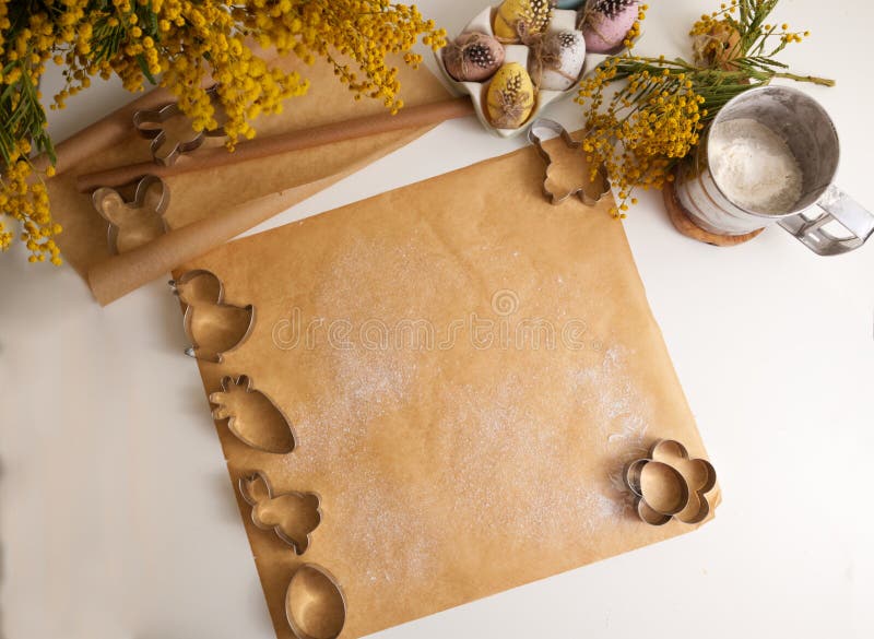 Work Surface on the Table in the Kitchen on Which Baking Paper with ...