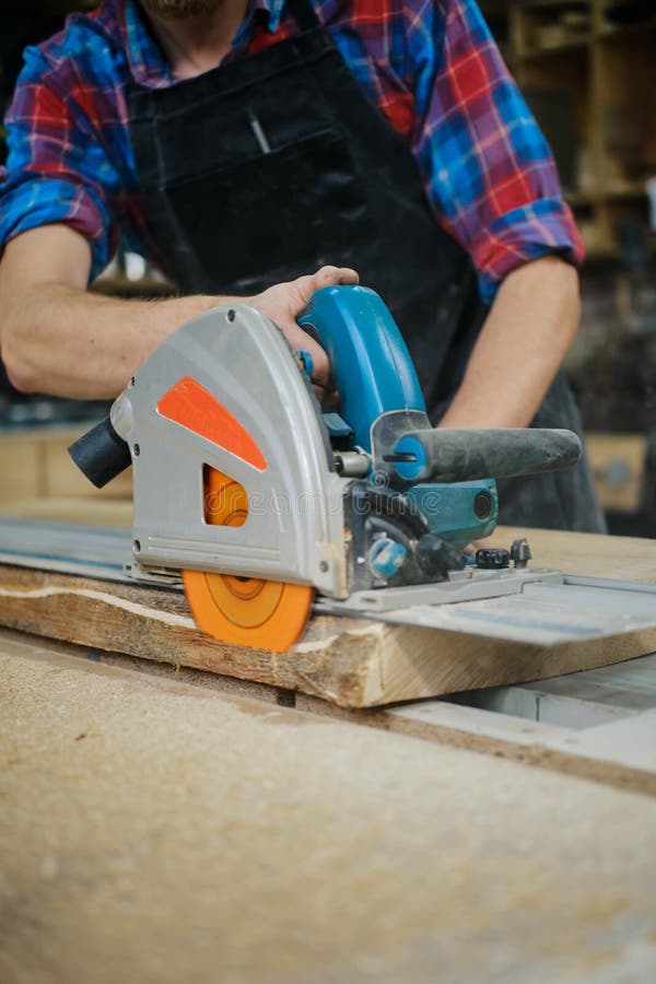 Work Table of a Carpenter with a Gouge and a Pile of Wood Chips. Close ...