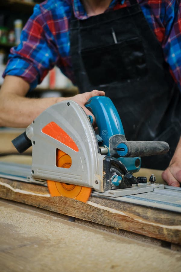 Work Table of a Carpenter with a Gouge and a Pile of Wood Chips. Close ...