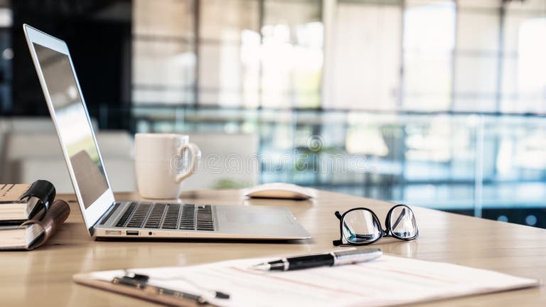 Work Table with Computer Laptop Stock Image - Image of conference ...