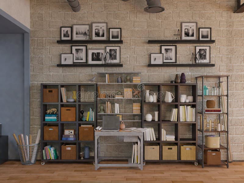 Work Table or Design Workbench in an Office Interior with a Large ...