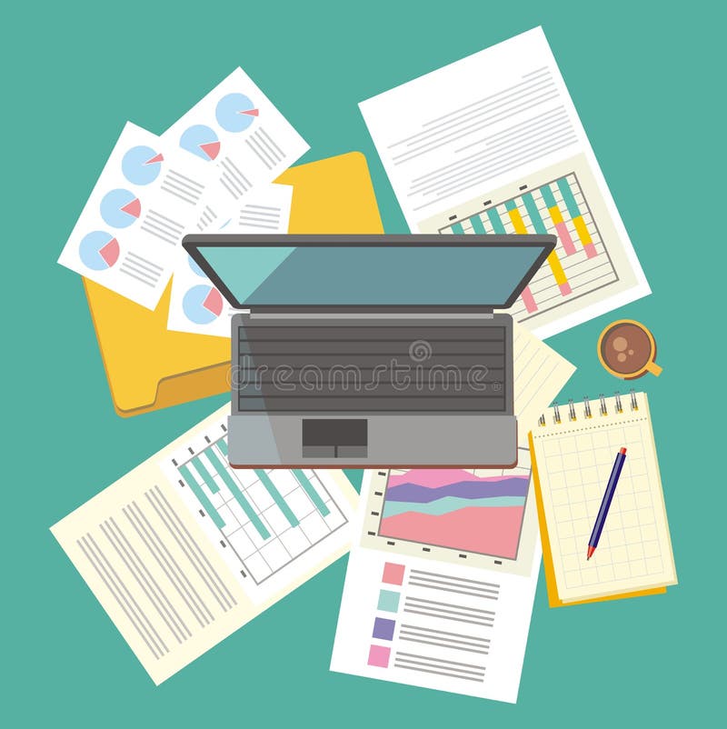 Work Table Tablet and Document Design Flat Stock Vector - Illustration ...