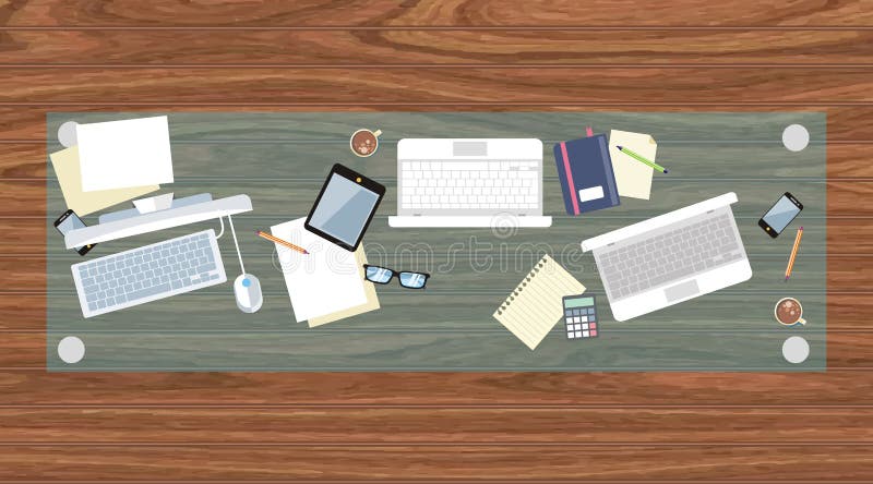 Work Table Document and Laptop Design Flat Stock Vector - Illustration ...