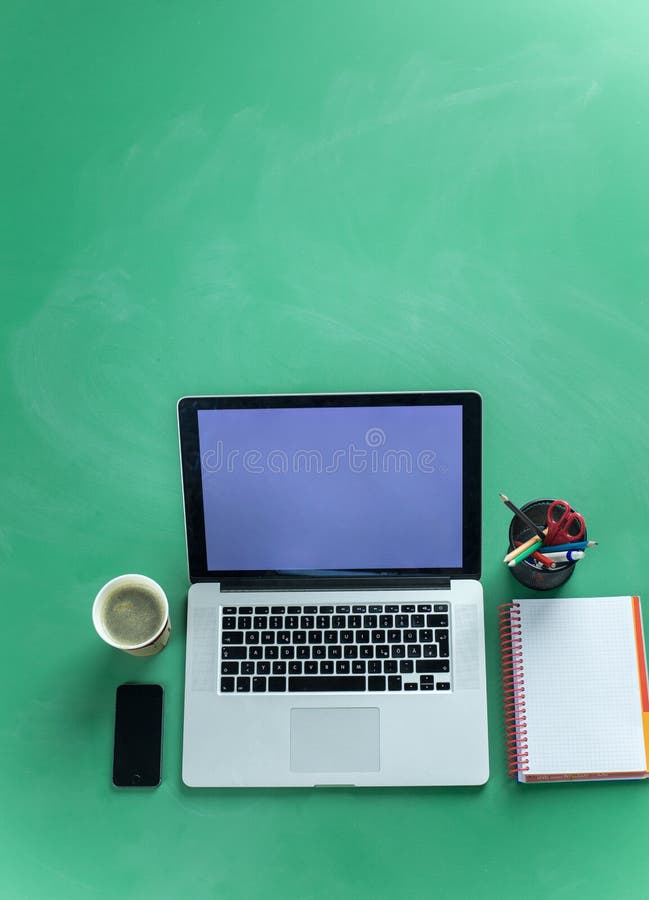Work Table Space with Laptop Computer , Flat Lay Stock Photo - Image of ...