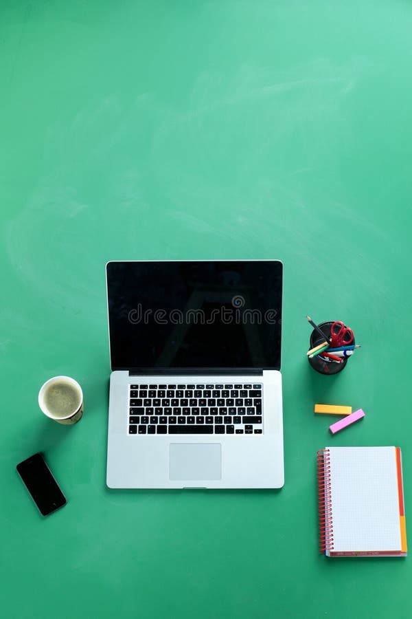 Work Table Space with Laptop Computer , Flat Lay Stock Photo - Image of ...