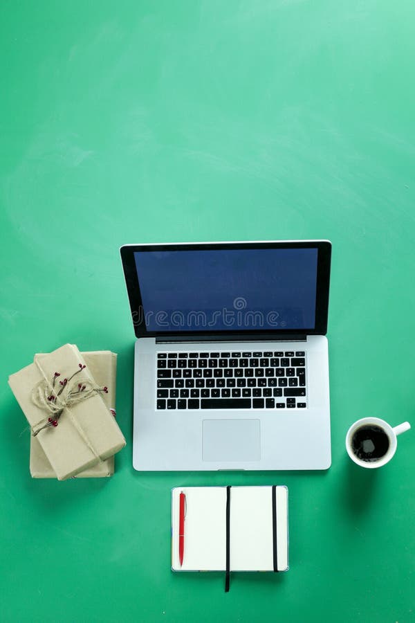 Work Table Space with Laptop Computer , Flat Lay Stock Image - Image of ...