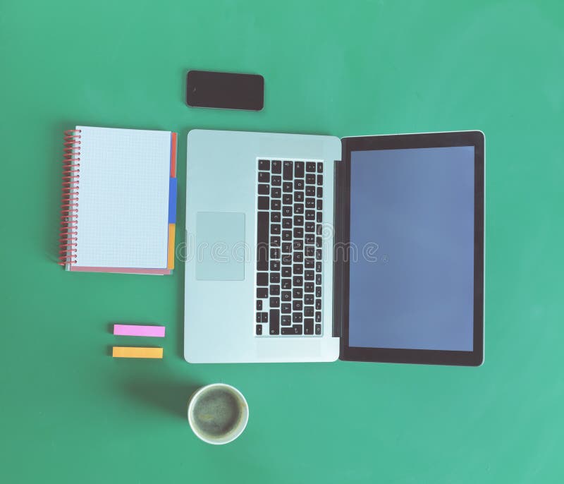 Work Table Space with Laptop Computer , Flat Lay Stock Image - Image of ...