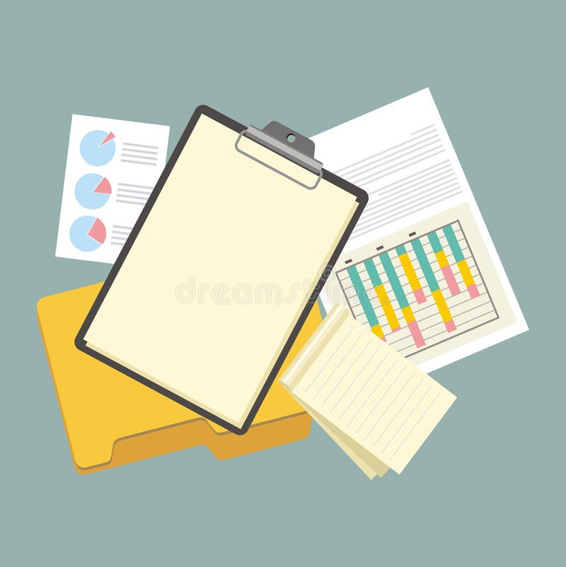 Work Table Tablet and Document Design Flat Stock Vector - Illustration ...