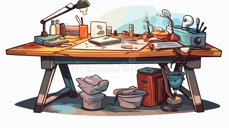 Work Table Vector Drawing stock illustration. Illustration of symbol ...