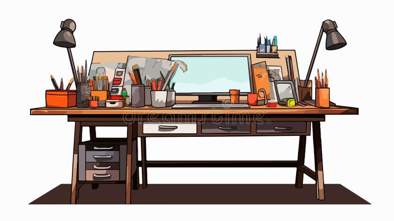 Work Table Vector Drawing stock vector. Illustration of logo - 344782050