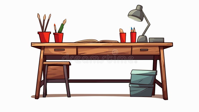 Work Table Vector Drawing stock illustration. Illustration of home ...